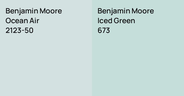 Benjamin Moore Ocean Air vs. Benjamin Moore Iced Green comparison