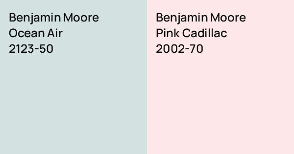 Benjamin Moore Ocean Air vs. Benjamin Moore Pink Cadillac comparison