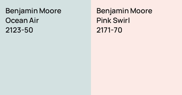 Benjamin Moore Ocean Air vs. Benjamin Moore Pink Swirl comparison