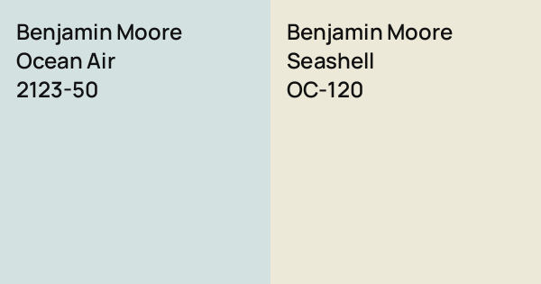 Benjamin Moore Ocean Air vs. Benjamin Moore Seashell comparison