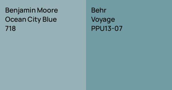 Benjamin Moore Ocean City Blue vs. Behr Voyage comparison