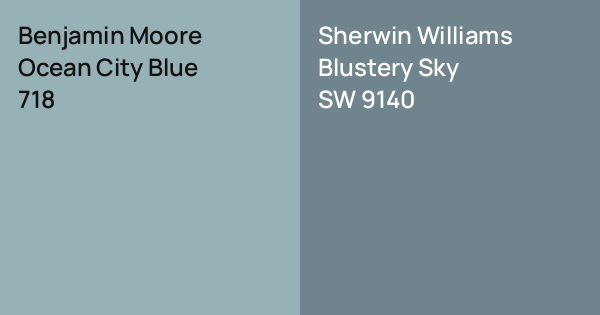 Benjamin Moore Ocean City Blue vs. Sherwin Williams Blustery Sky comparison