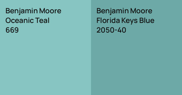 Benjamin Moore Oceanic Teal vs. Benjamin Moore Florida Keys Blue comparison
