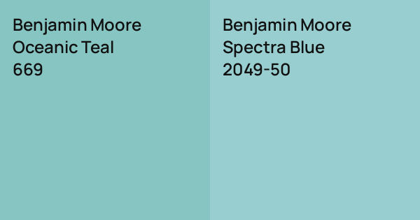 Benjamin Moore Oceanic Teal vs. Benjamin Moore Spectra Blue comparison
