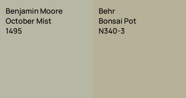 Benjamin Moore October Mist vs. Behr Bonsai Pot comparison