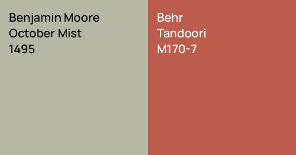 Benjamin Moore October Mist vs. Behr Tandoori comparison