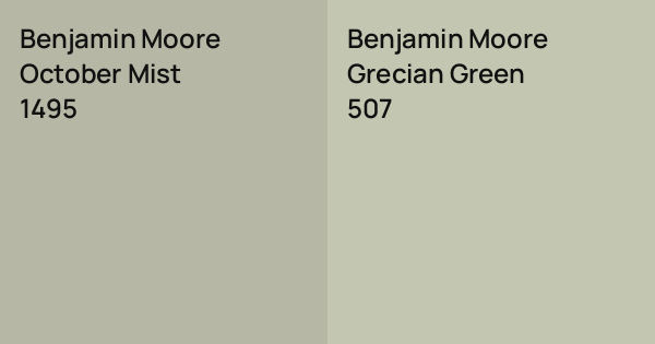 Benjamin Moore October Mist vs. Benjamin Moore Grecian Green comparison