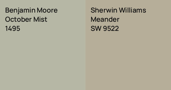 Benjamin Moore October Mist vs. Sherwin Williams Meander comparison