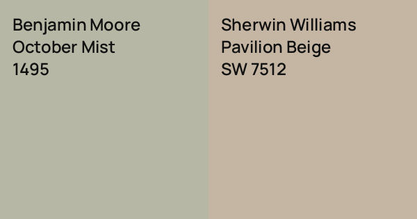 Benjamin Moore October Mist vs. Sherwin Williams Pavilion Beige comparison
