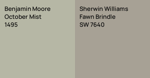 Benjamin Moore October Mist vs. Sherwin Williams Fawn Brindle comparison
