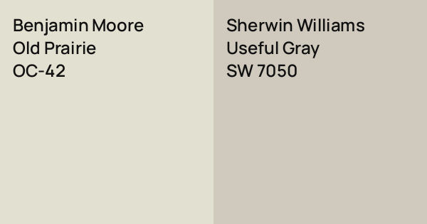 Benjamin Moore Old Prairie vs. Sherwin Williams Useful Gray comparison