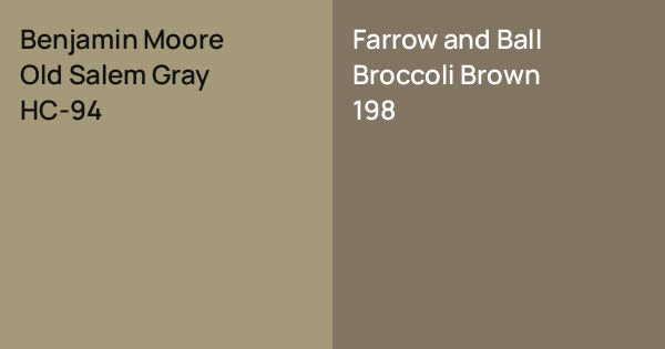 Benjamin Moore Old Salem Gray vs. Farrow and Ball Broccoli Brown comparison