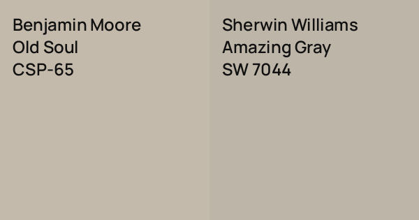 Benjamin Moore Old Soul vs. Sherwin Williams Amazing Gray comparison
