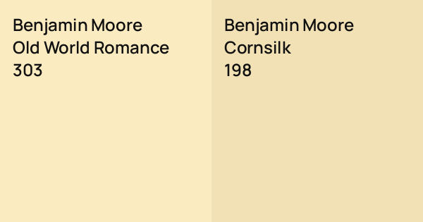 Benjamin Moore Old World Romance vs. Benjamin Moore Cornsilk comparison