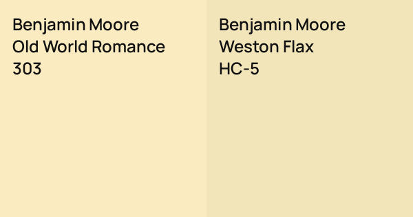 Benjamin Moore Old World Romance vs. Benjamin Moore Weston Flax comparison