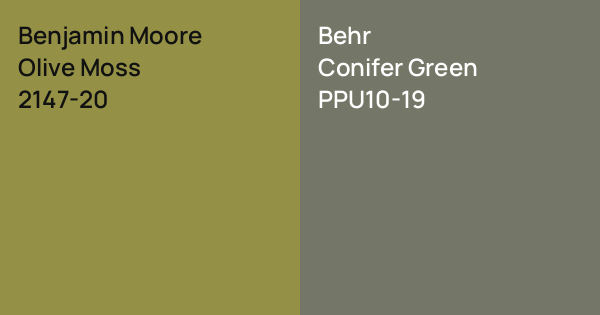 Benjamin Moore Olive Moss vs. Behr Conifer Green comparison