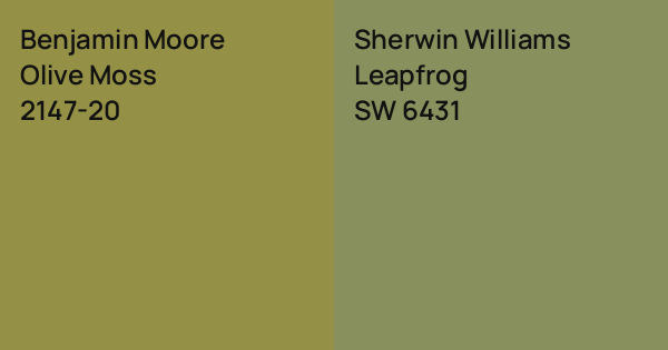 Benjamin Moore Olive Moss vs. Sherwin Williams Leapfrog comparison
