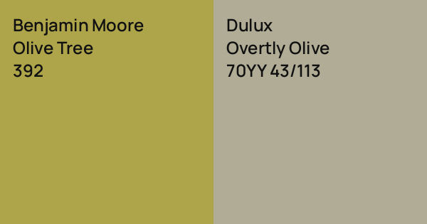 Benjamin Moore Olive Tree vs. Dulux Overtly Olive comparison