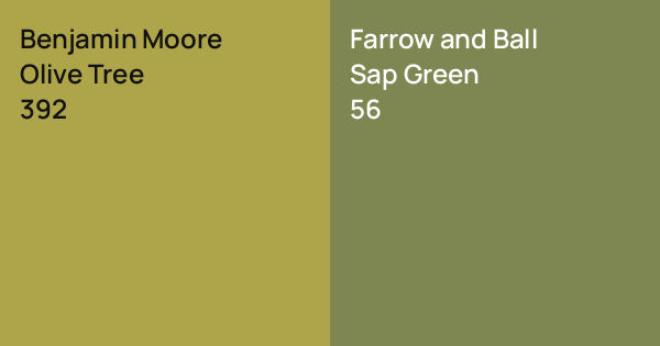 Benjamin Moore Olive Tree vs. Farrow and Ball Sap Green comparison