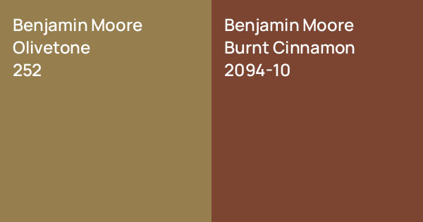 Benjamin Moore Olivetone vs. Benjamin Moore Burnt Cinnamon comparison