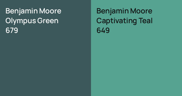 Benjamin Moore Olympus Green vs. Benjamin Moore Captivating Teal comparison