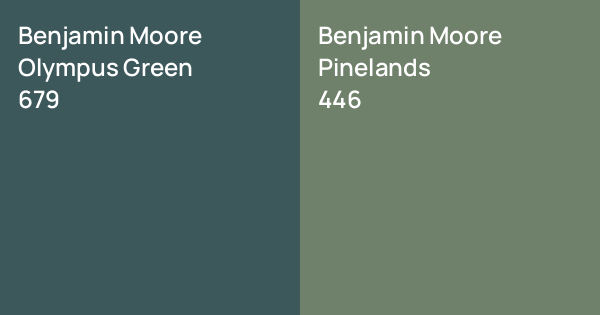 Benjamin Moore Olympus Green vs. Benjamin Moore Pinelands comparison