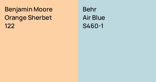 Benjamin Moore Orange Sherbet vs. Behr Air Blue comparison