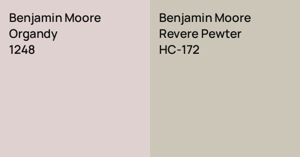 Benjamin Moore Organdy vs. Benjamin Moore Revere Pewter comparison