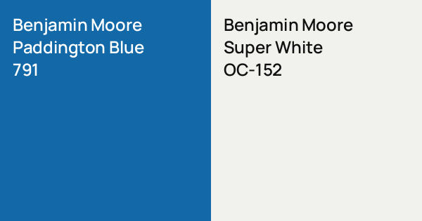 Benjamin Moore Paddington Blue vs. Benjamin Moore Super White comparison