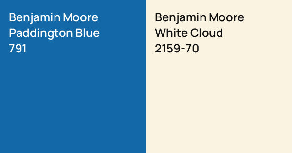 Benjamin Moore Paddington Blue vs. Benjamin Moore White Cloud comparison