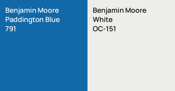 Benjamin Moore Paddington Blue vs. Benjamin Moore White comparison