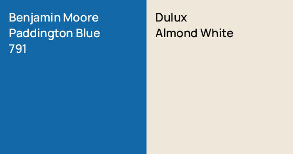 Benjamin Moore Paddington Blue vs. Dulux Almond White comparison