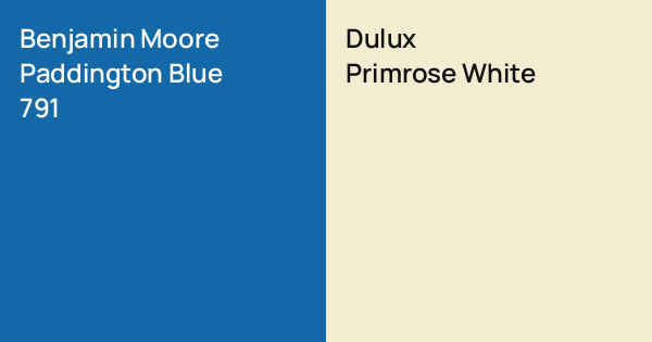 Benjamin Moore Paddington Blue vs. Dulux Primrose White comparison