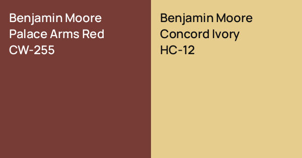 Benjamin Moore Palace Arms Red vs. Benjamin Moore Concord Ivory comparison