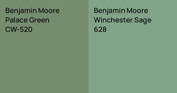 Benjamin Moore Palace Green vs. Benjamin Moore Winchester Sage comparison