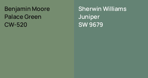 Benjamin Moore Palace Green vs. Sherwin Williams Juniper comparison