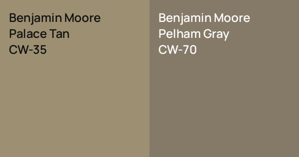 Benjamin Moore Palace Tan vs. Benjamin Moore Pelham Gray comparison