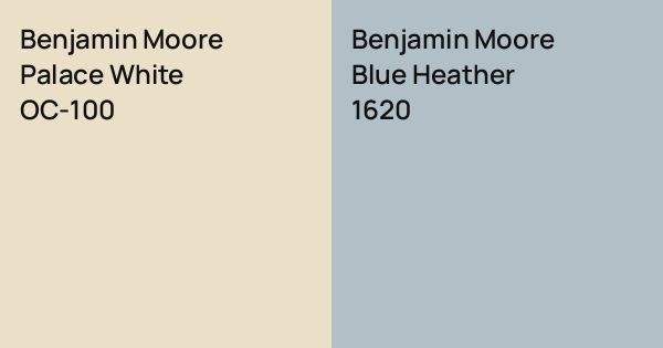 Benjamin Moore Palace White vs. Benjamin Moore Blue Heather comparison