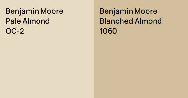 Benjamin Moore Pale Almond vs. Benjamin Moore Blanched Almond comparison