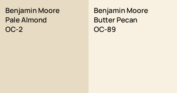 Benjamin Moore Pale Almond vs. Benjamin Moore Butter Pecan comparison