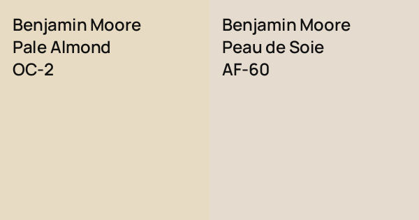 Benjamin Moore Pale Almond vs. Benjamin Moore Peau de Soie comparison