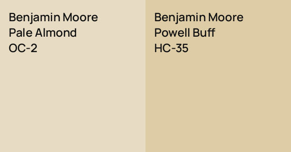 Benjamin Moore Pale Almond vs. Benjamin Moore Powell Buff comparison
