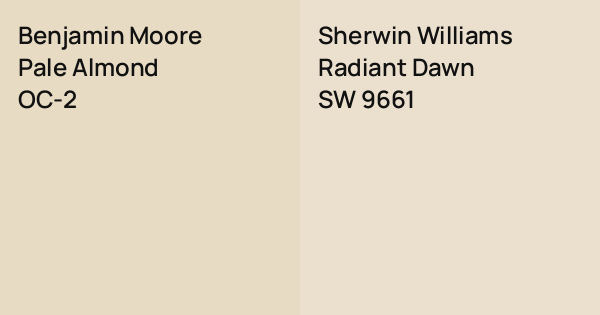 Benjamin Moore Pale Almond vs. Sherwin Williams Radiant Dawn comparison