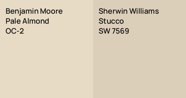 Benjamin Moore Pale Almond vs. Sherwin Williams Stucco comparison