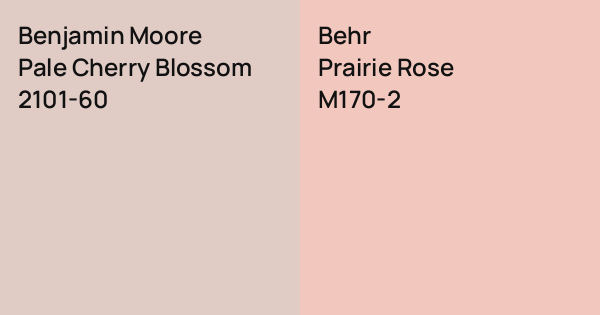 Benjamin Moore Pale Cherry Blossom vs. Behr Prairie Rose comparison
