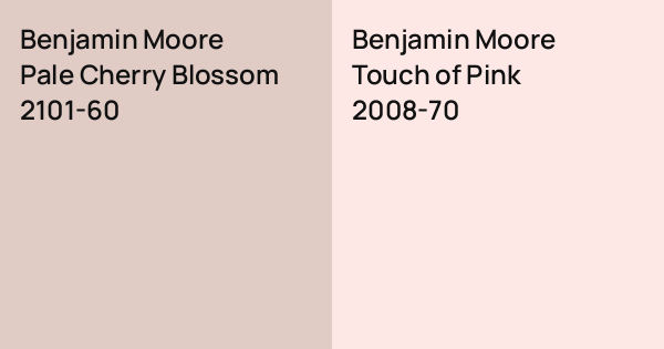 Benjamin Moore Pale Cherry Blossom vs. Benjamin Moore Touch of Pink ...