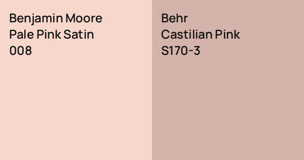 Benjamin Moore Pale Pink Satin vs. Behr Castilian Pink comparison
