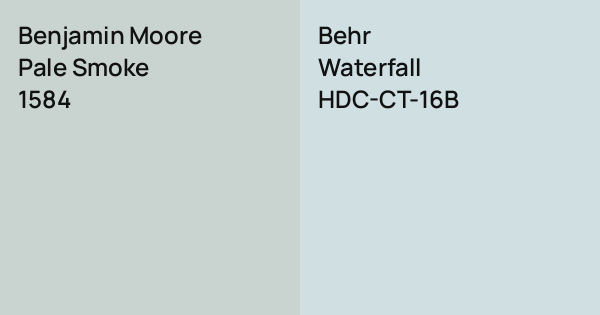 Benjamin Moore Pale Smoke vs. Behr Waterfall comparison
