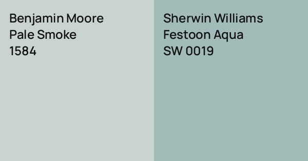 Benjamin Moore Pale Smoke vs. Sherwin Williams Festoon Aqua comparison