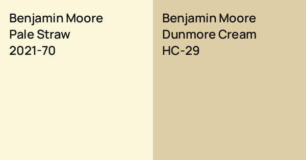 Benjamin Moore Pale Straw vs. Benjamin Moore Dunmore Cream comparison